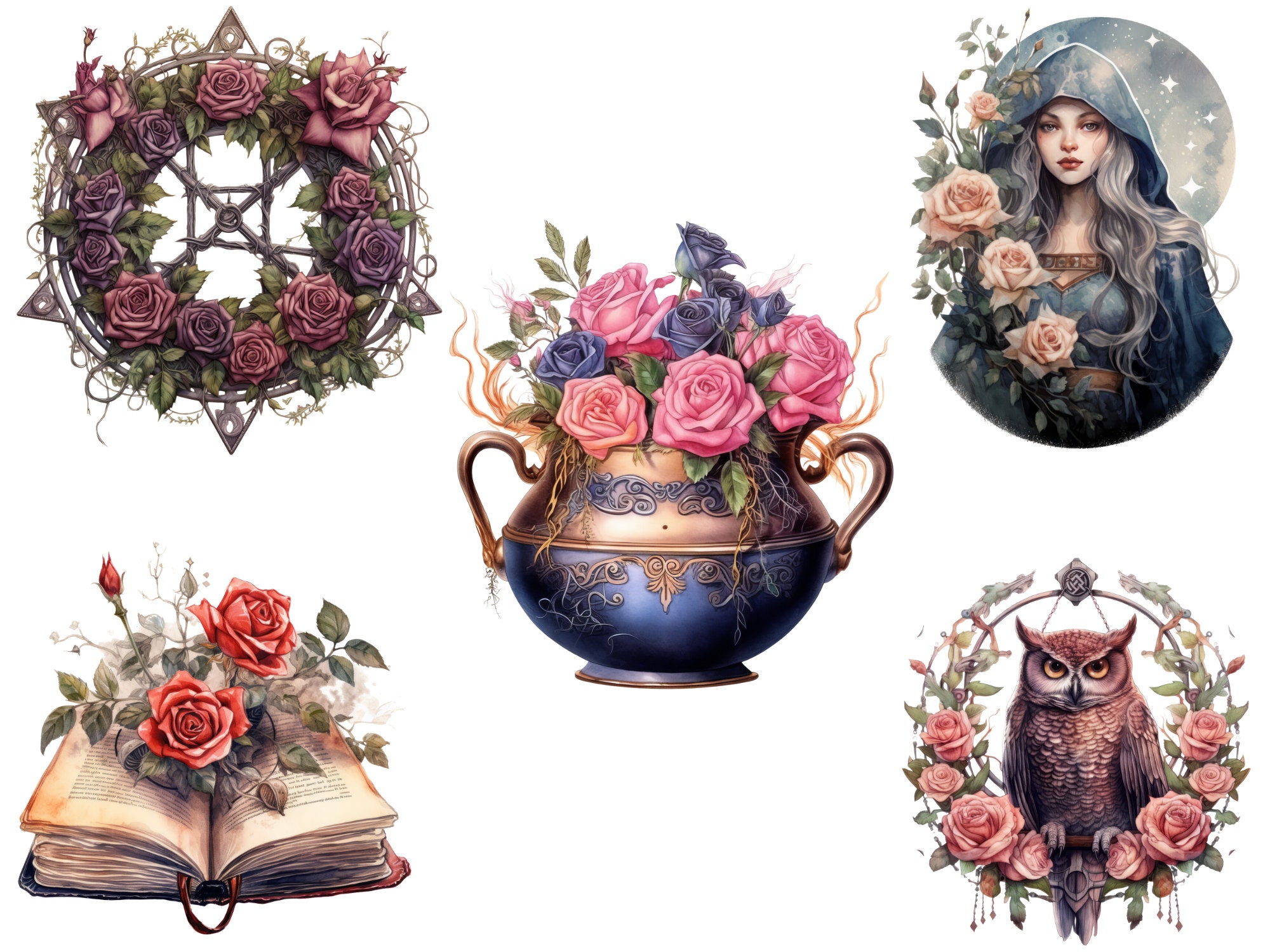 Rose Witch Clip Art, Witch Clipart, Rose Clipart, Mystical Clipart ...