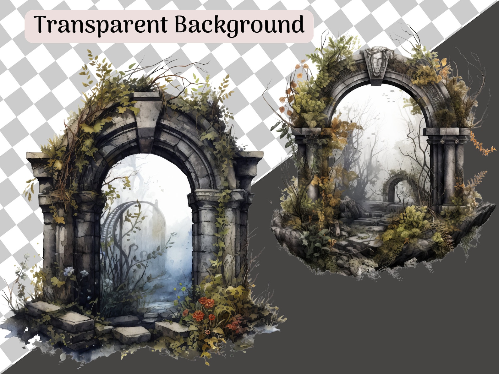 Watercolour Gothic Arches Clipart, Witch Clipart, Goth Clipart, Spooky ...