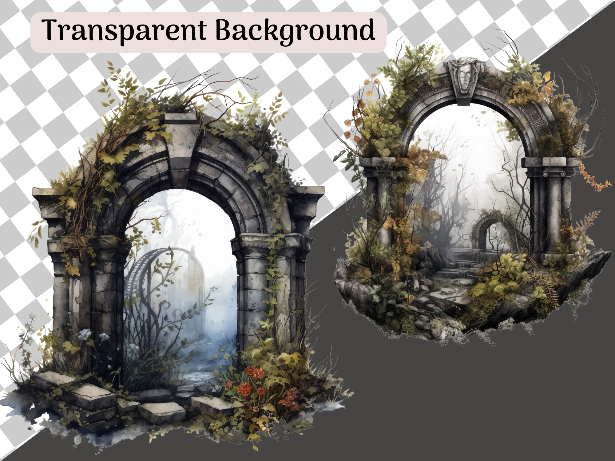 Watercolour Gothic Arches Clipart, Witch Clipart, Goth Clipart, Spooky ...