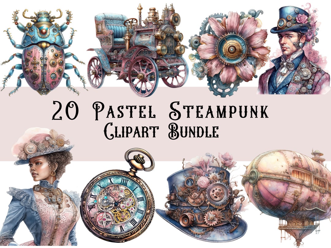 Watercolour Pastel Steampunk Clipart Victorian PNG Steampunk - Etsy