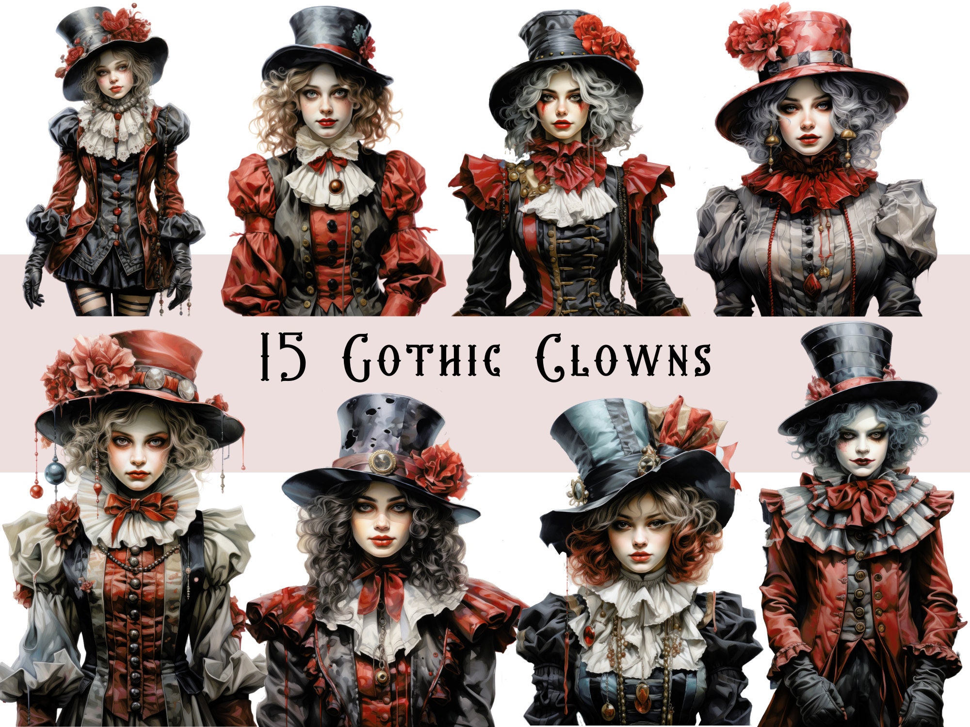 Watercolour Gothic Clowns Gothic Images Women Clowns - Etsy