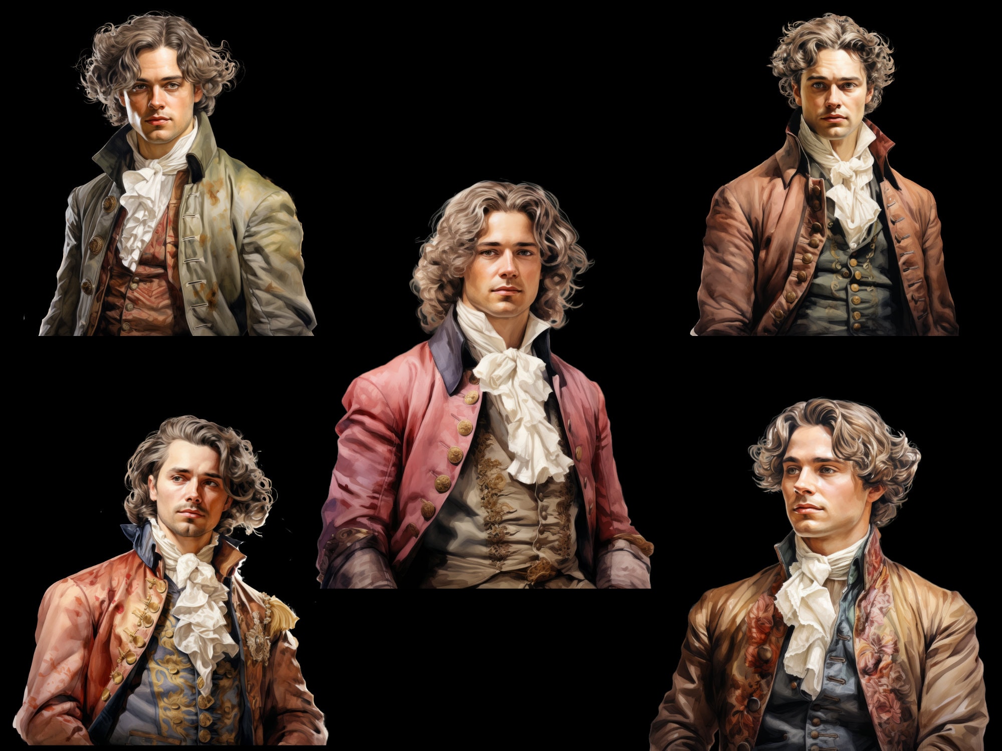 Watercolour Baroque Men Clipart Bundle, Vintage Men, Victorian Man ...