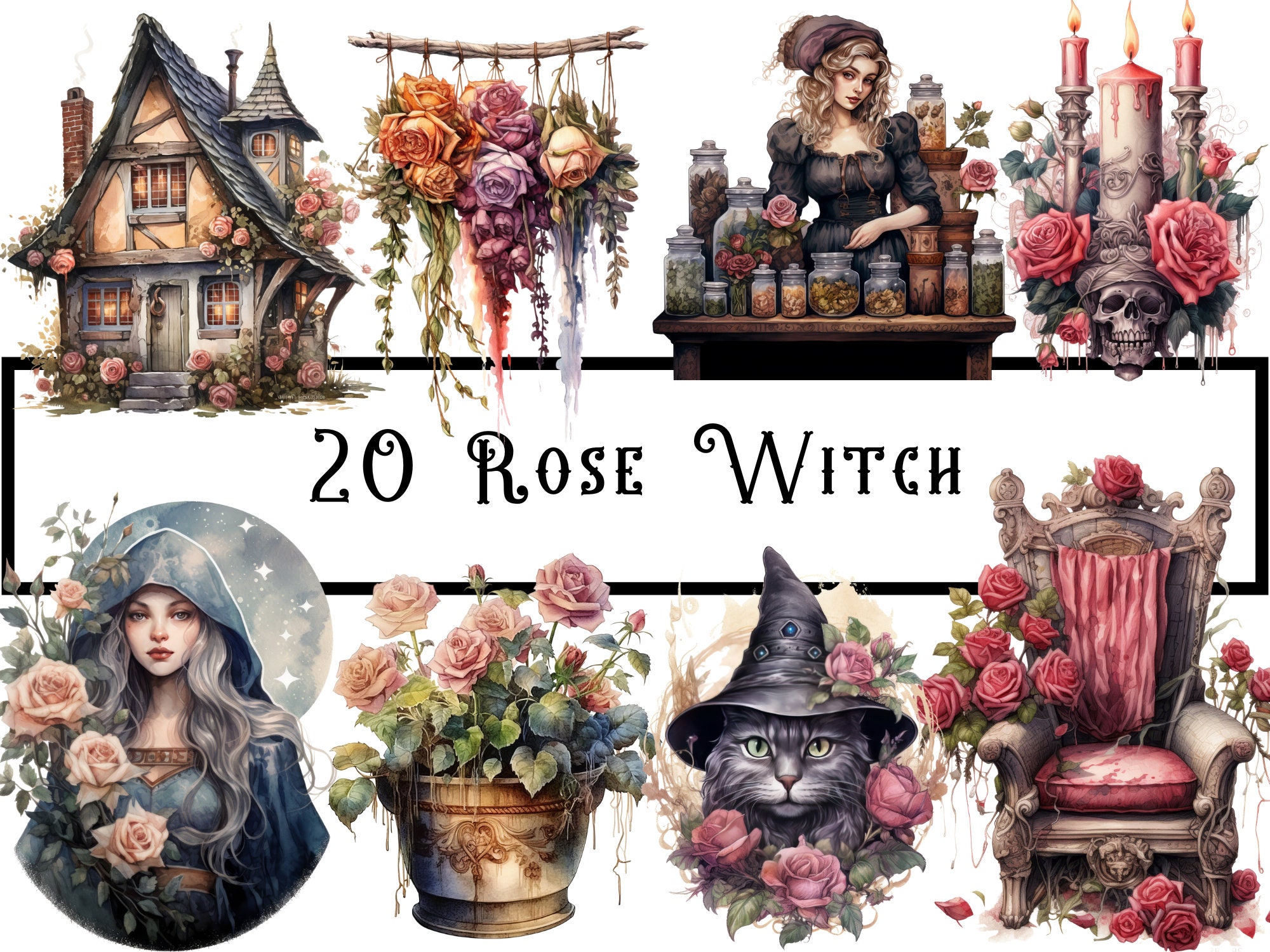 Rose Witch Clip Art, Witch Clipart, Rose Clipart, Mystical Clipart ...