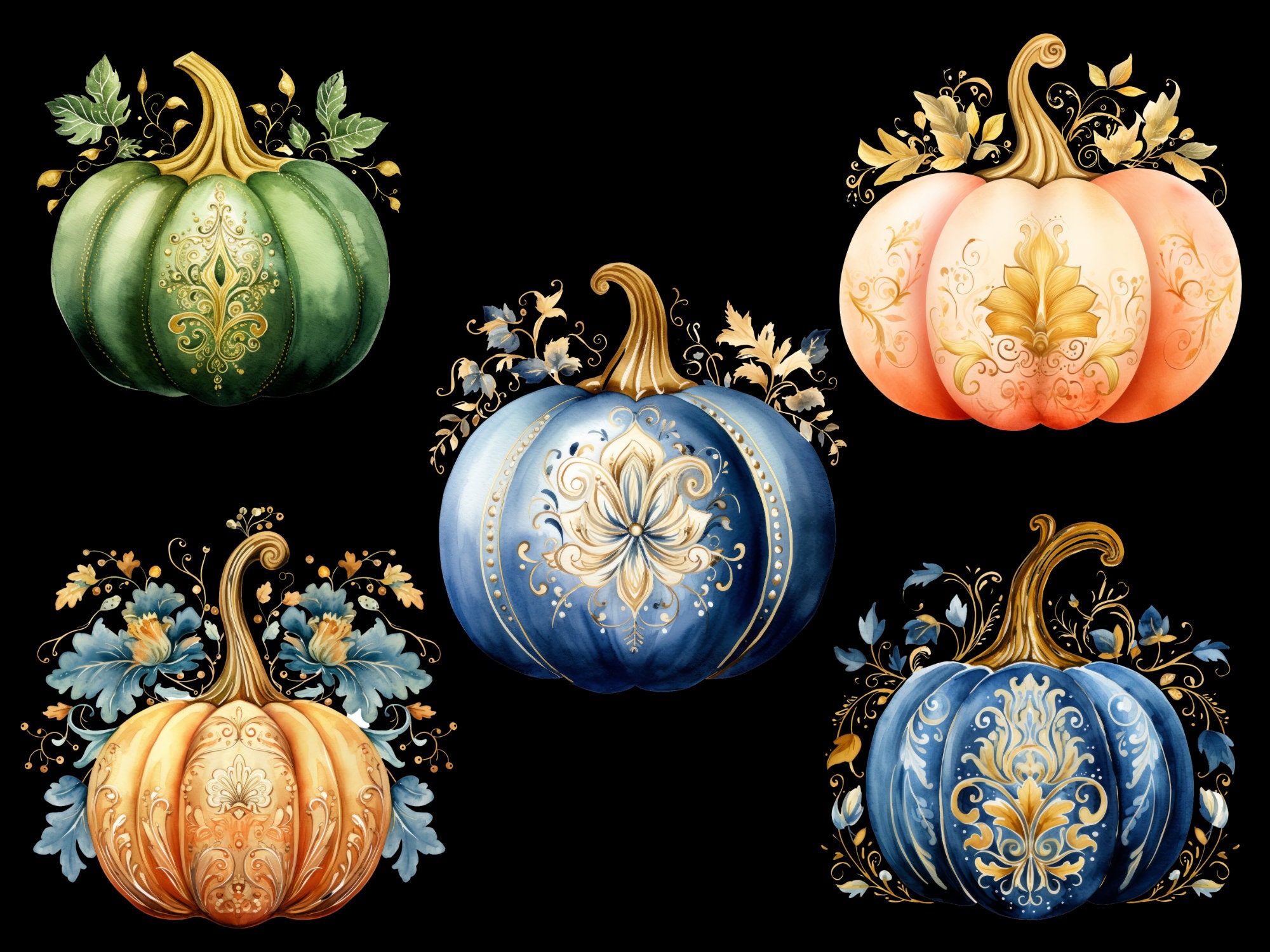 Watercolour Boho Pumpkins Clipart Bundle Pink Pumpkin - Etsy