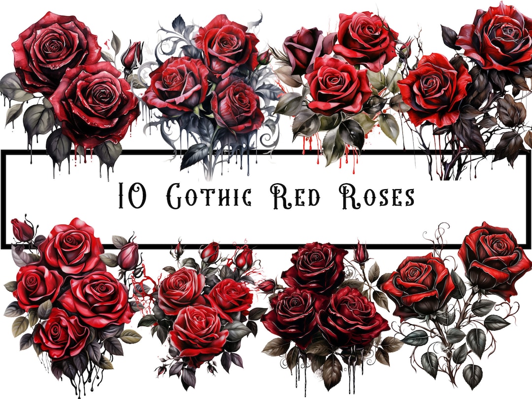 Watercolour Red Gothic Roses Clipart Bundle, Gothic Rose Clipart ...
