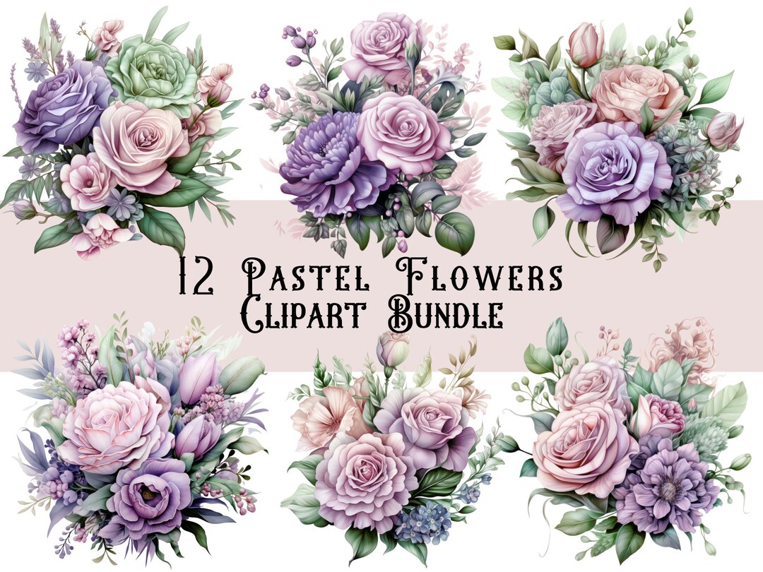 Watercolor Pastel Flowers Clipart Bundle Wedding Invitations - Etsy