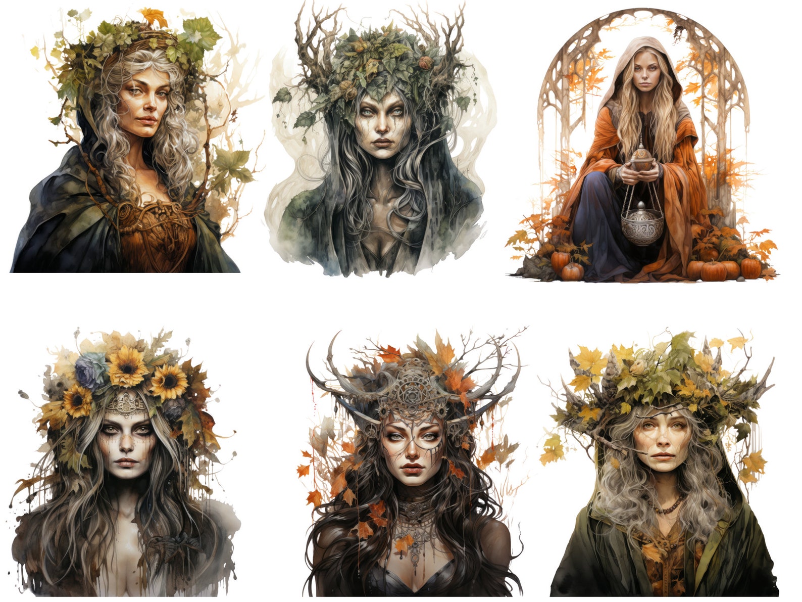 Watercolour Mabon Goddess Clipart Bundle, Pagan Wicca Clipart, Harvest ...