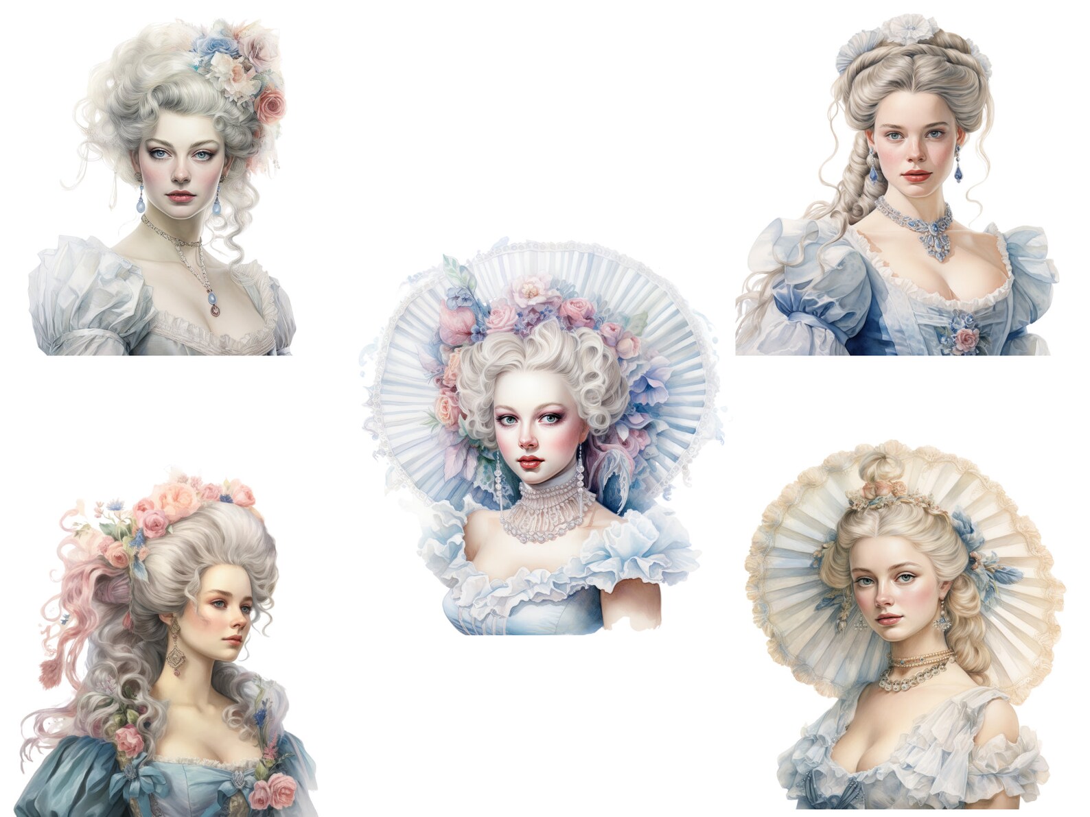 Watercolour Vintage Women Clipart Bundle, Vintage Frilly Dress Png ...