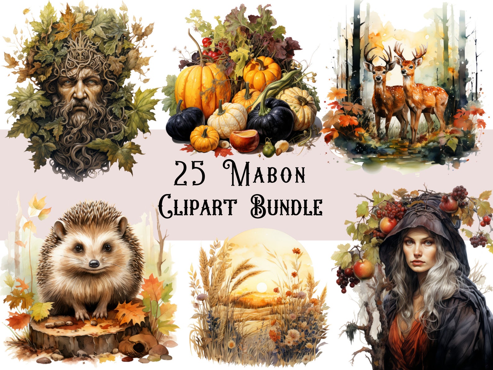 Watercolour Mabon Clipart Bundle, Pagan Clipart, Autumn Fall Clipart ...