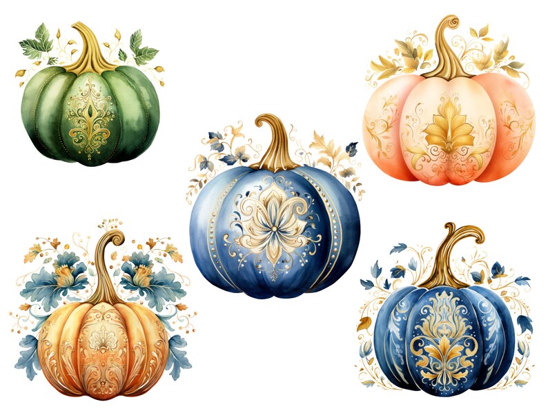 Watercolour Boho Pumpkins Clipart Bundle Pink Pumpkin - Etsy