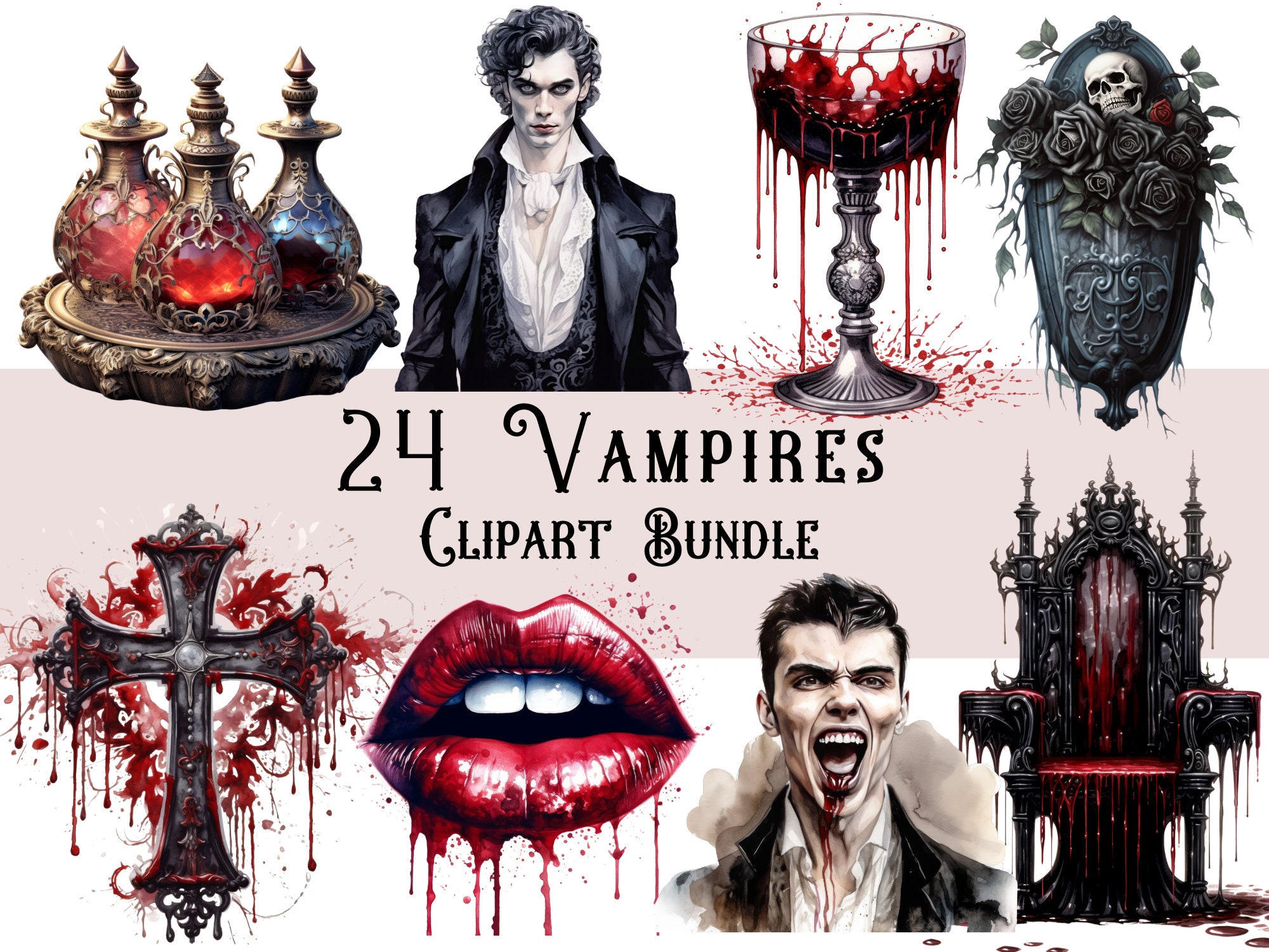 Vampire Watercolour Clipart PNG Gothic Clipart Spooky - Etsy