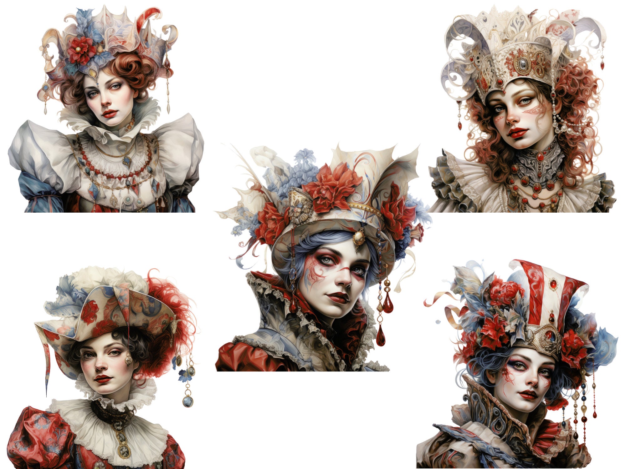 Watercolour Women Jesters Clipart Bundle, Fantasy Clipart, Magical ...