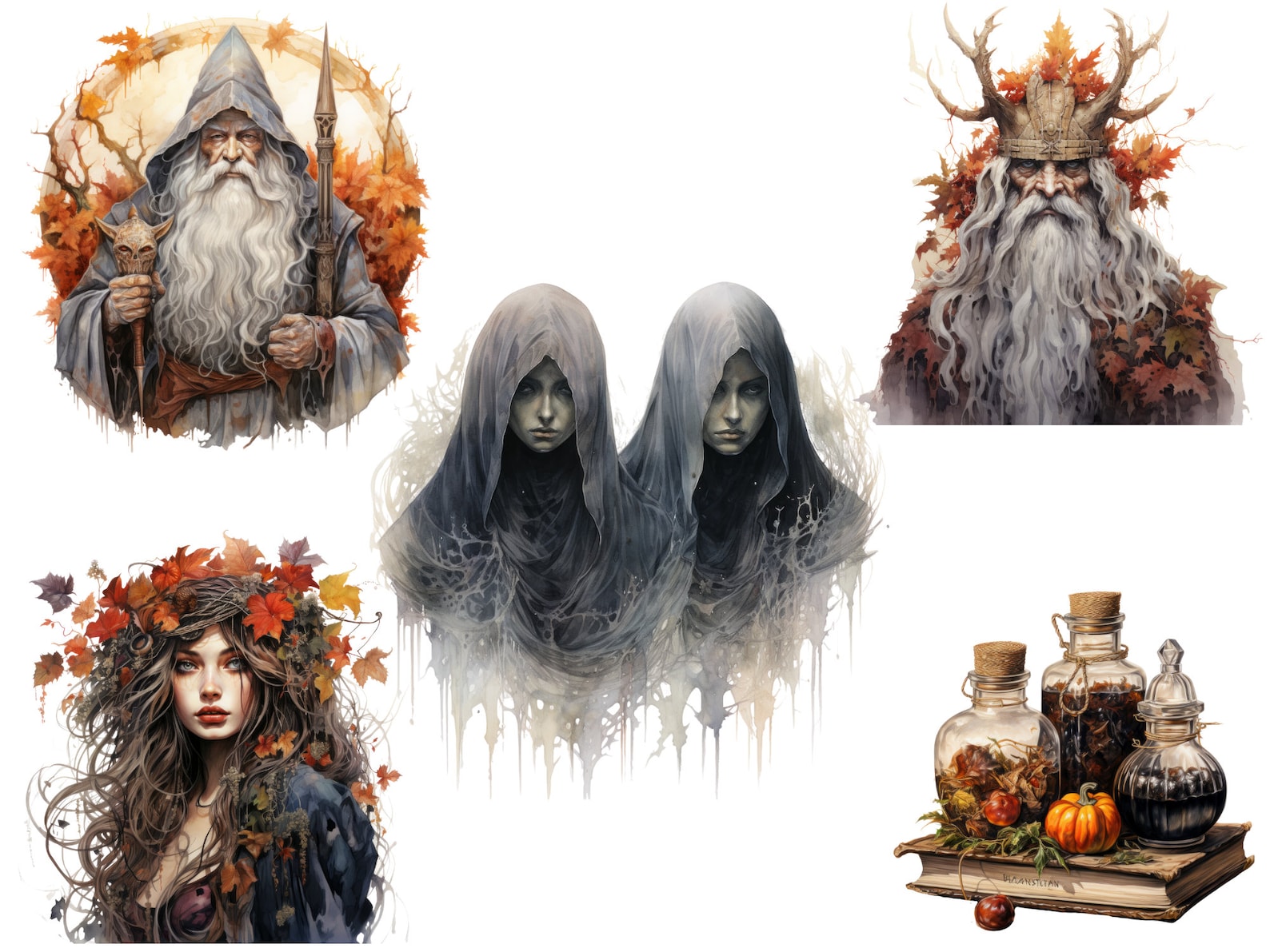 Watercolour Samhain Clipart Bundle, Pagan Clipart, Autumn Fall Clipart ...