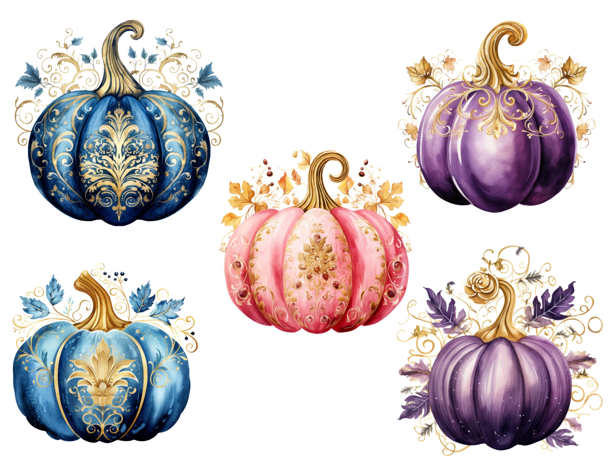 Watercolour Boho Pumpkins Clipart Bundle Pink Pumpkin - Etsy