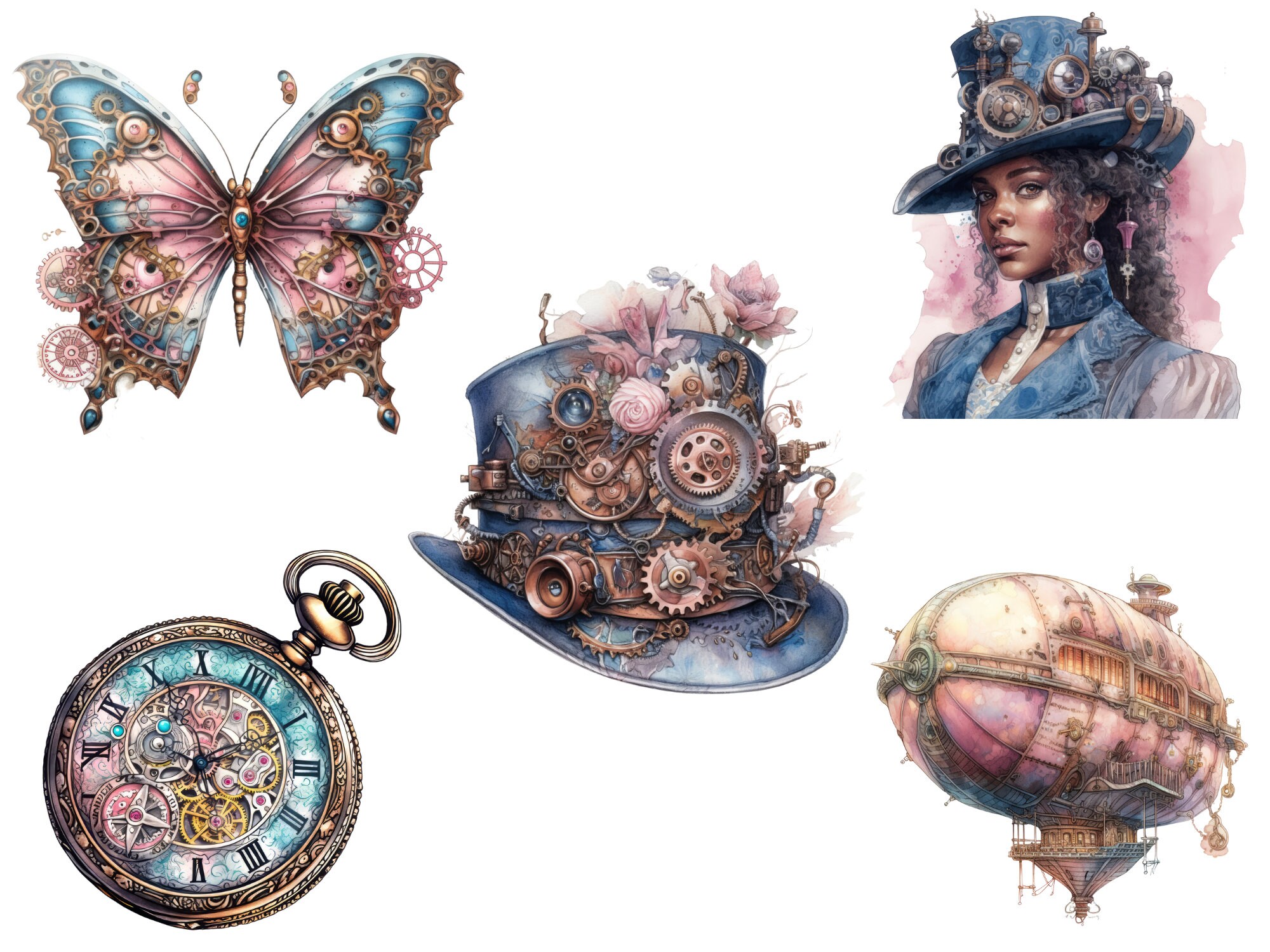 Watercolour Pastel Steampunk Clipart Victorian PNG Steampunk - Etsy