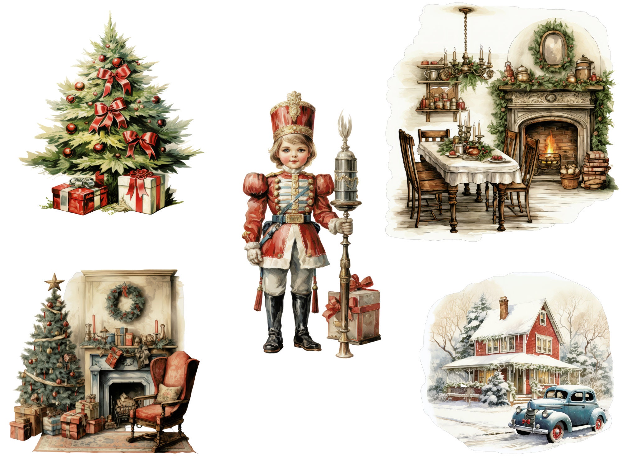 Vintage Christmas Clipart, Victorian Christmas Clipart, Retro Christmas ...