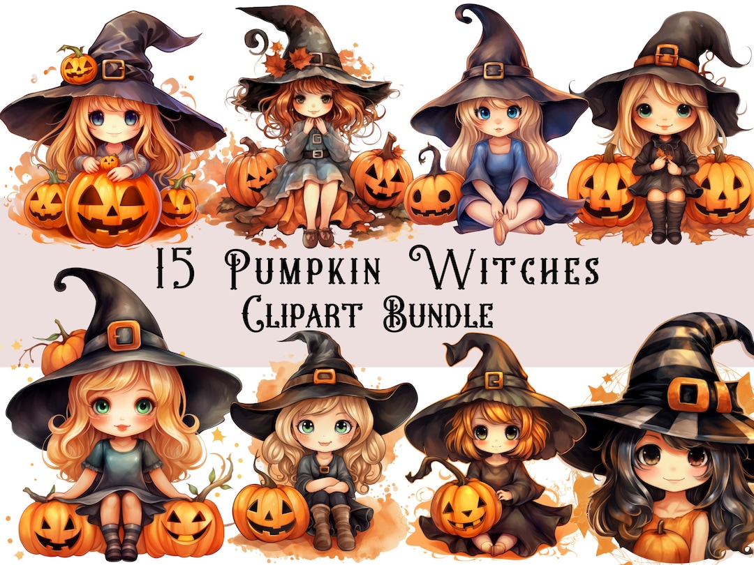 Watercolour Pumpkin Witch Clipart Bundle Spooky Clipart - Etsy
