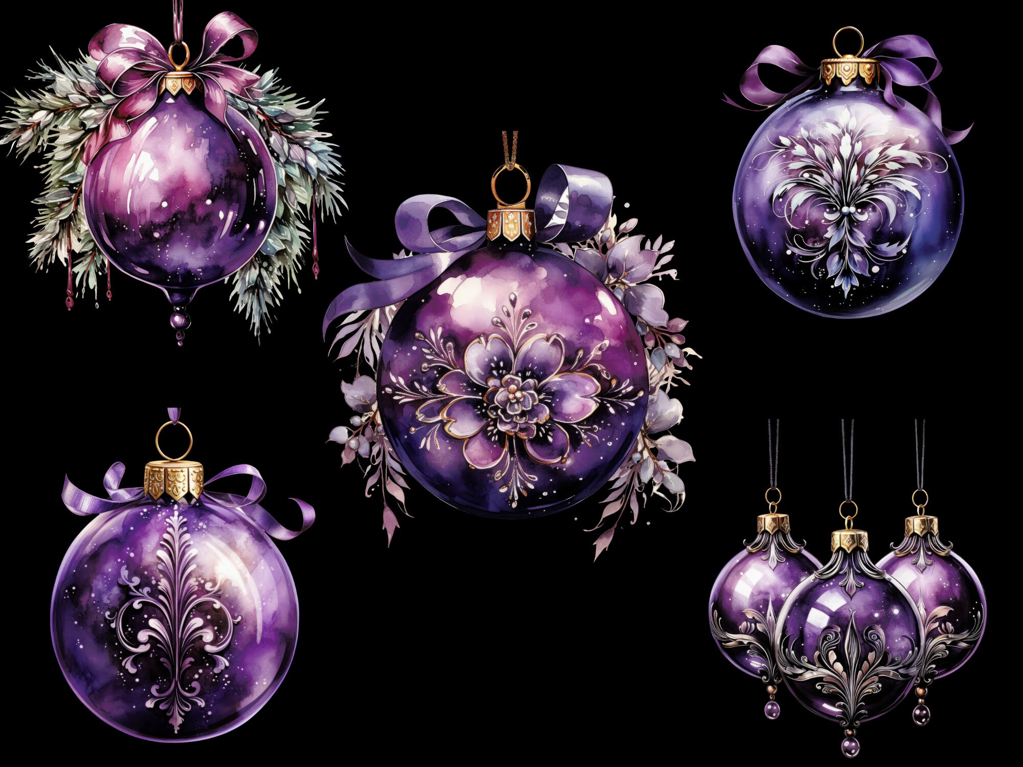 Purple Christmas Baubles, Christmas Decorations Clipart, Purple ...