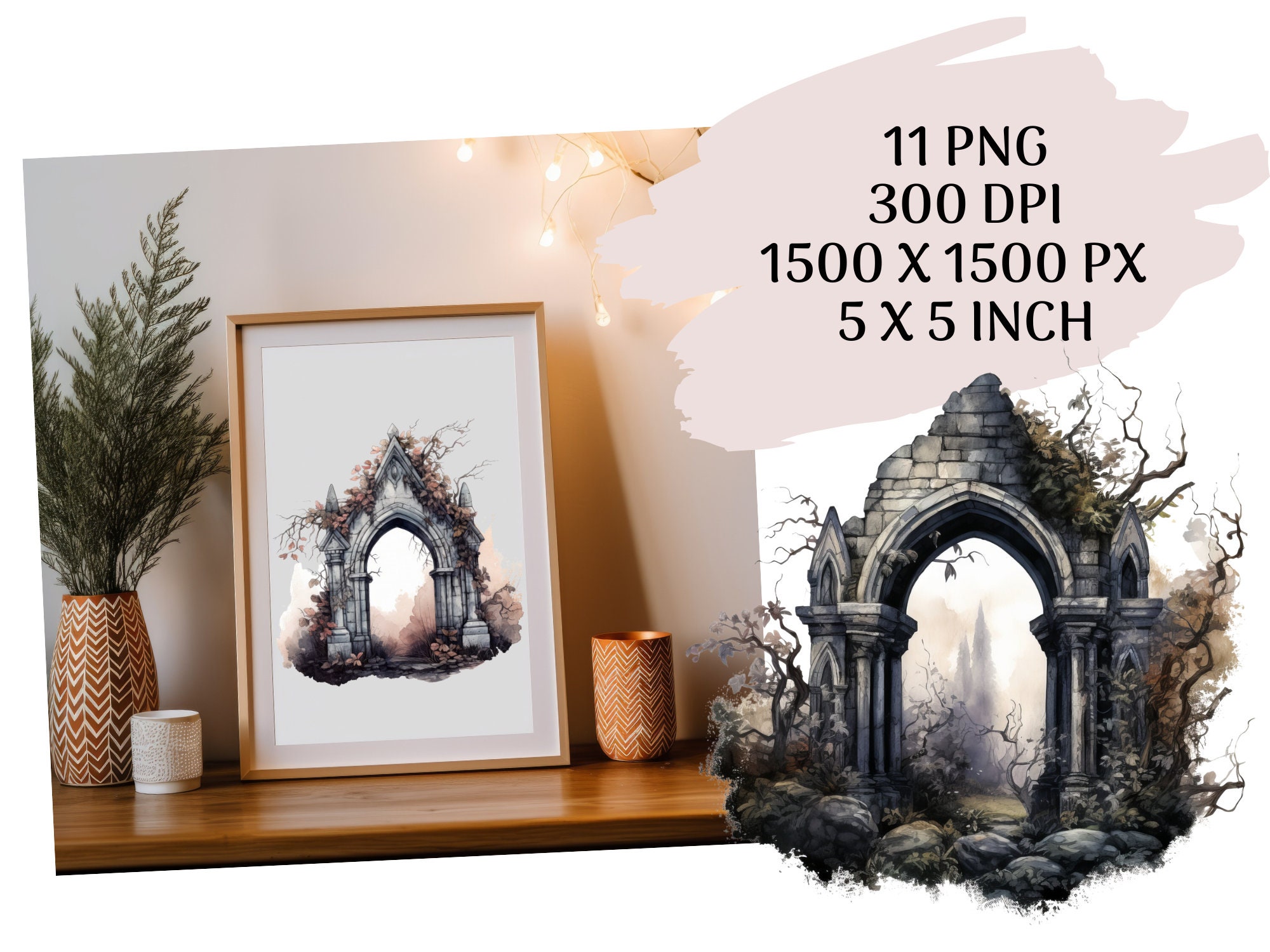 Watercolour Gothic Arches Clipart, Witch Clipart, Goth Clipart, Spooky ...