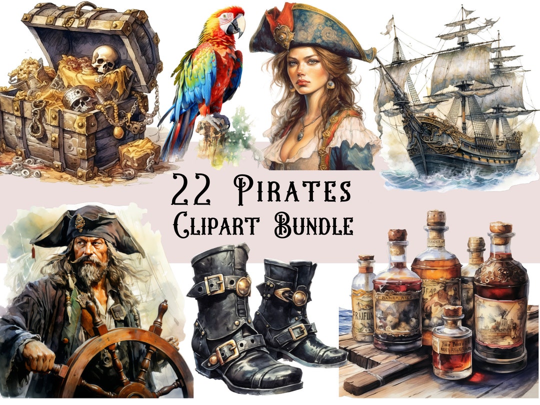 Watercolour Pirates Clipart Bundle Nautical Clipart PNG - Etsy