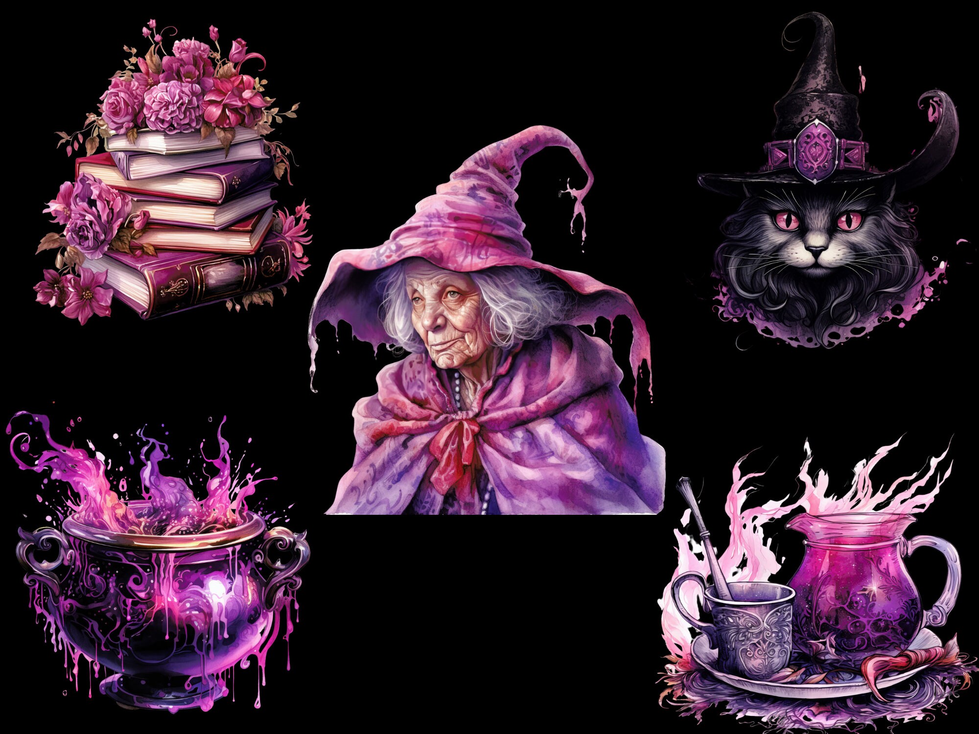 Pink Witch Watercolour Clipart Witch Clipart Magical - Etsy