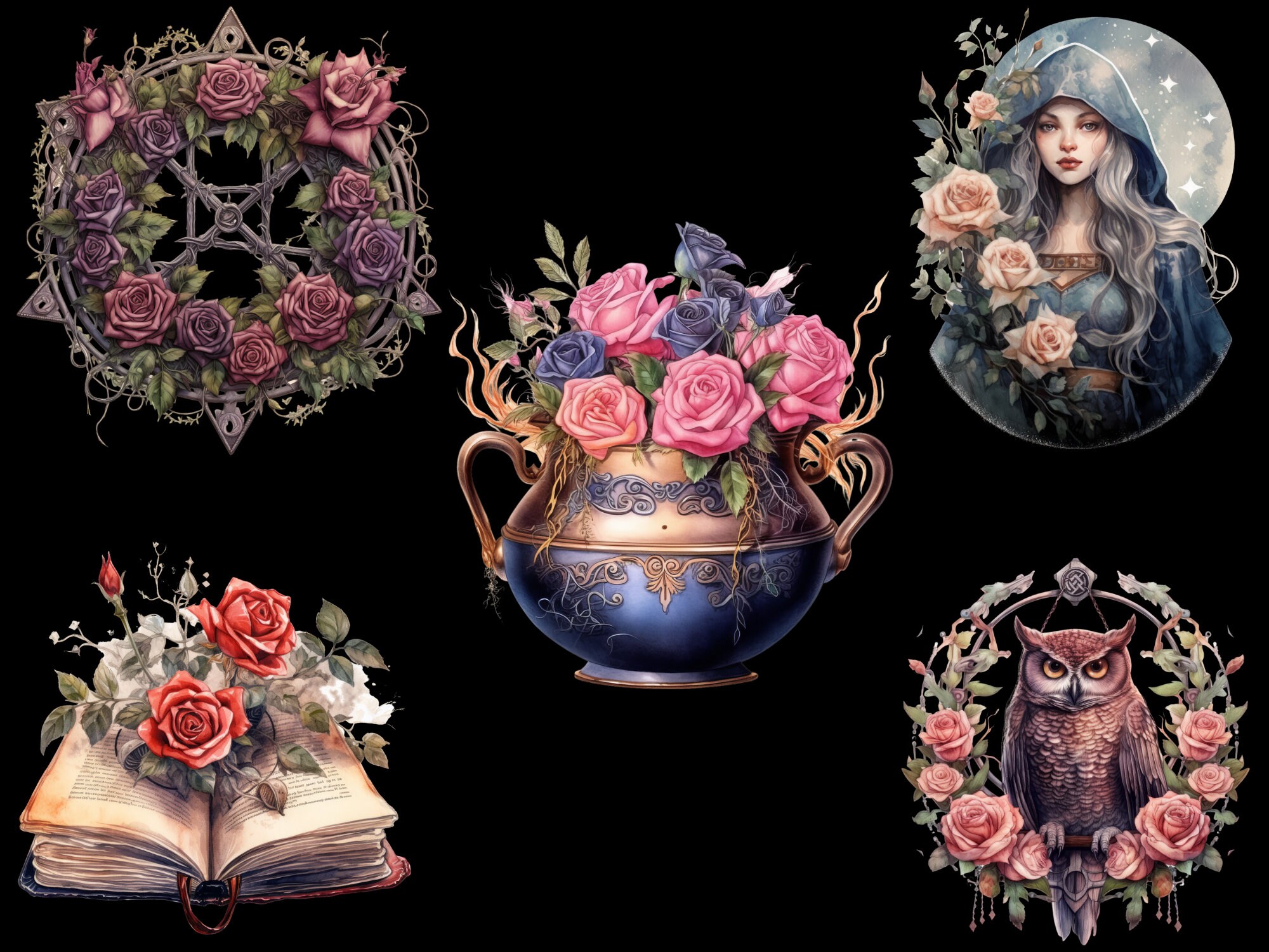 Rose Witch Clip Art, Witch Clipart, Rose Clipart, Mystical Clipart ...