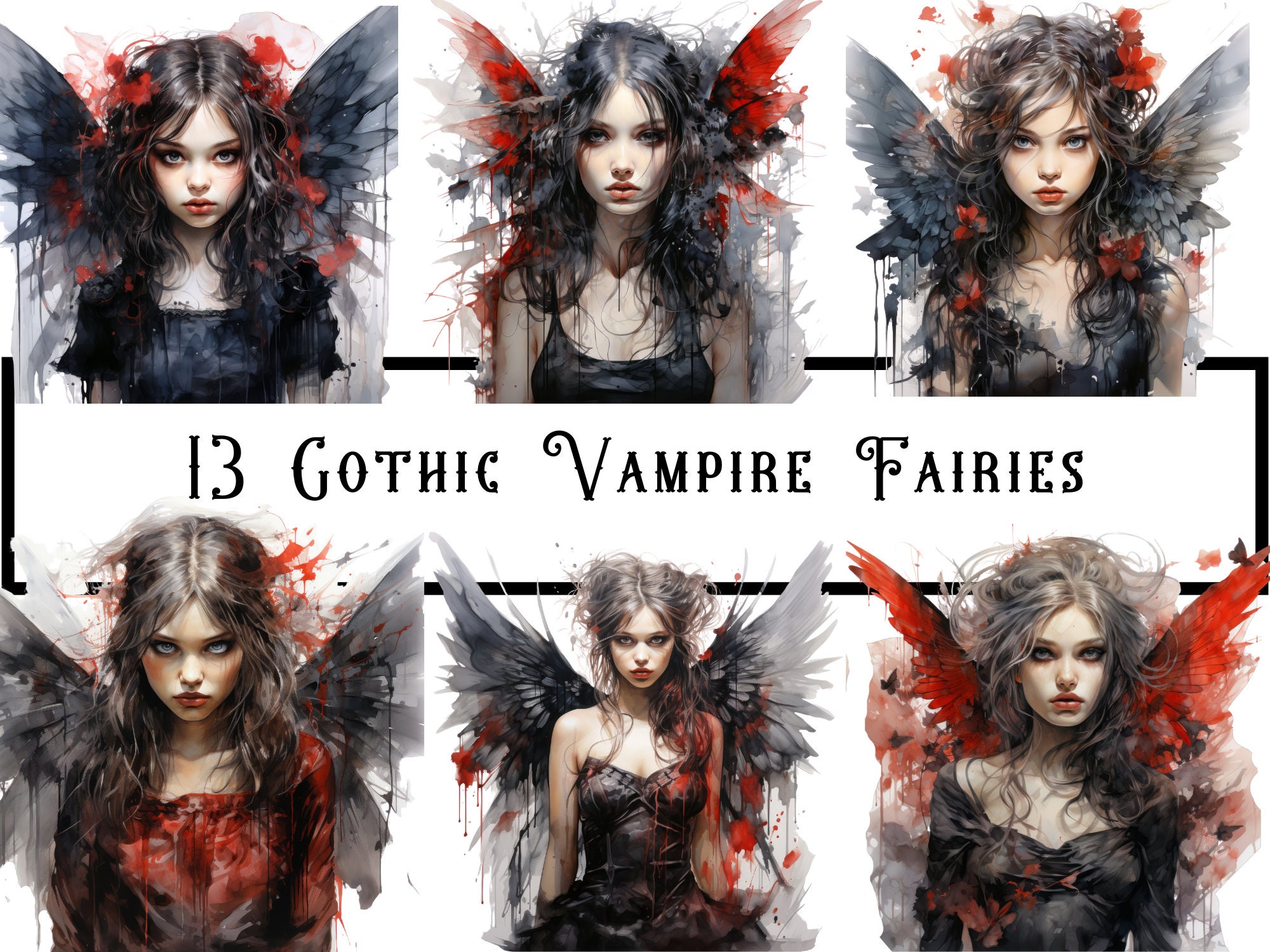 Watercolour Gothic Vampire Fairies Clipart Bundle Spooky - Etsy