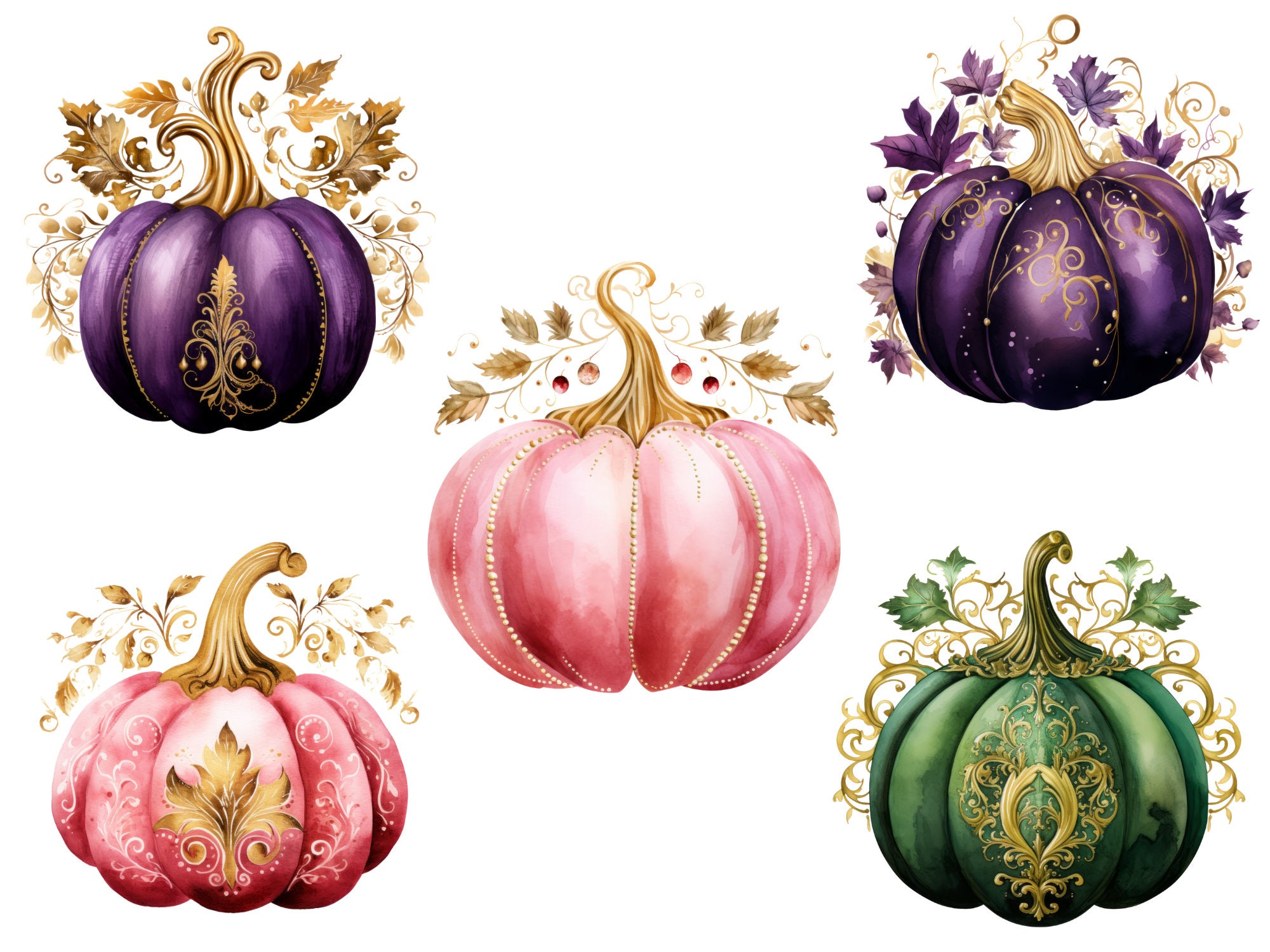 Watercolour Boho Pumpkins Clipart Bundle Pink Pumpkin - Etsy