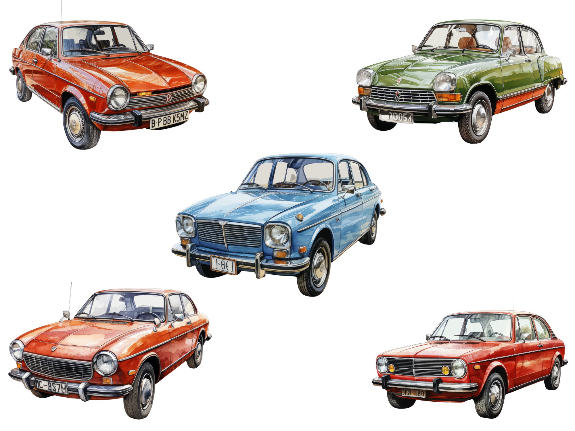 Watercolour Retro Cars Clipart Bundle, Vintage Car Images, Cars Png ...