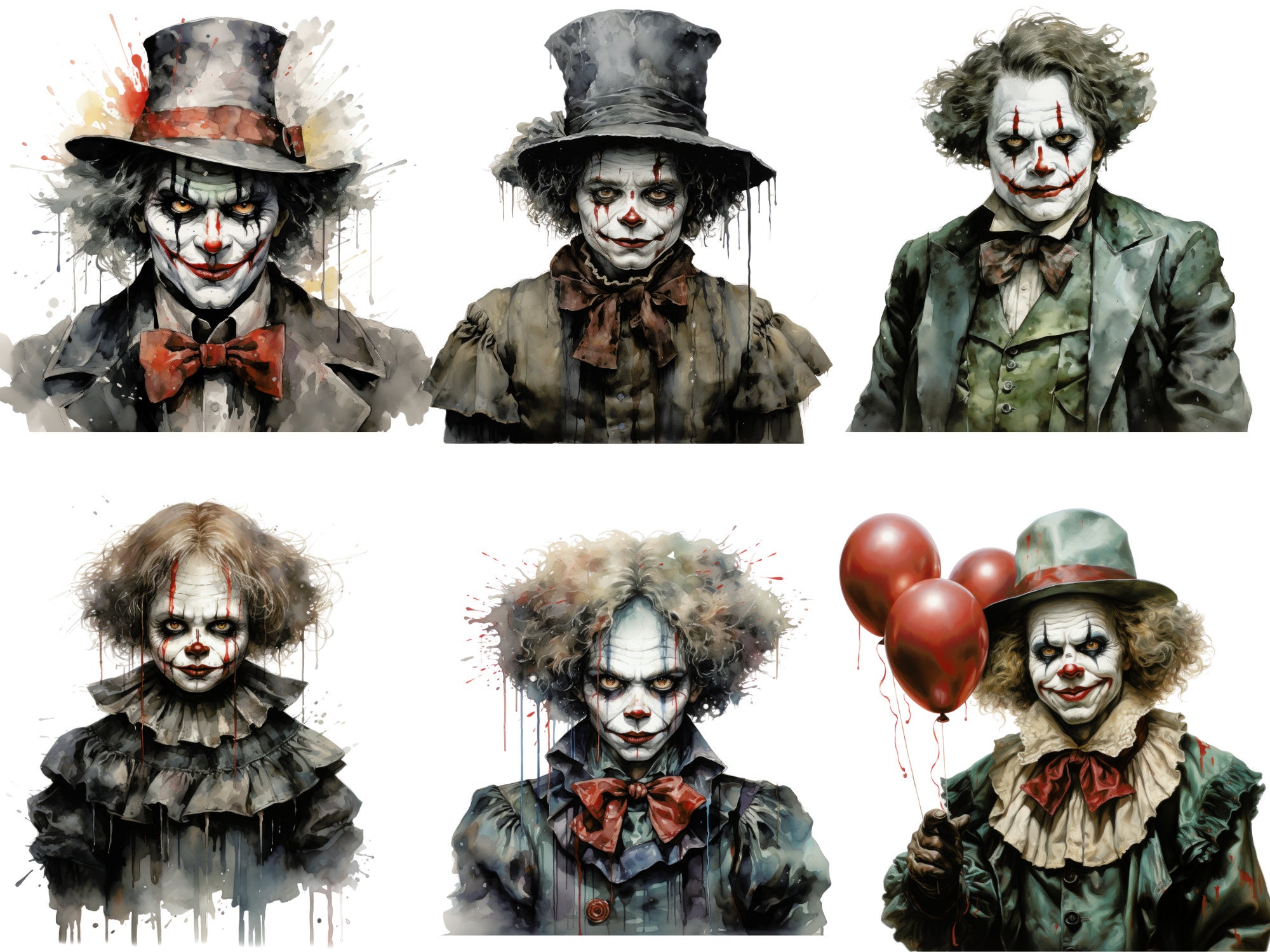 Watercolor Horror Clowns Clipart Bundle Fantasy Clipart - Etsy