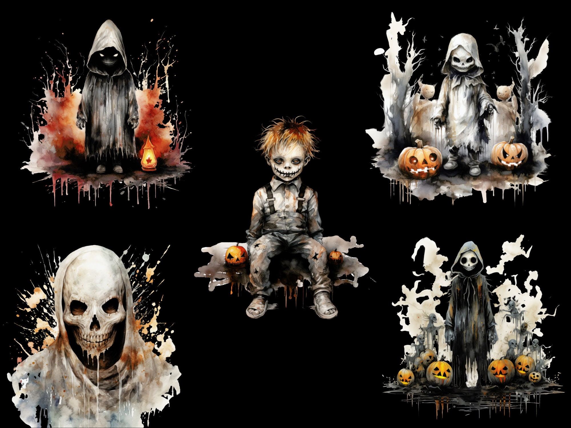 Watercolor Creepy Halloween Clipart Bundle, Spooky Clipart, Horror ...