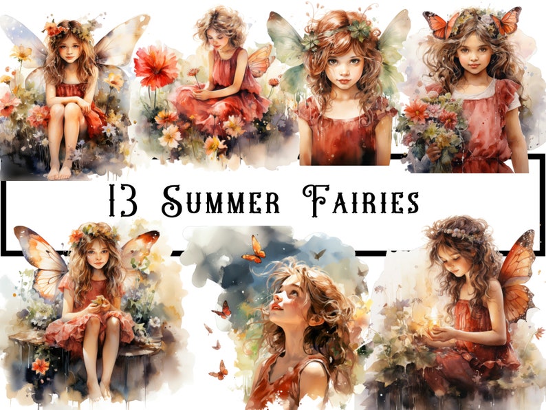 Watercolour Summer Fairies Clipart Fairy Printables Cute - Etsy