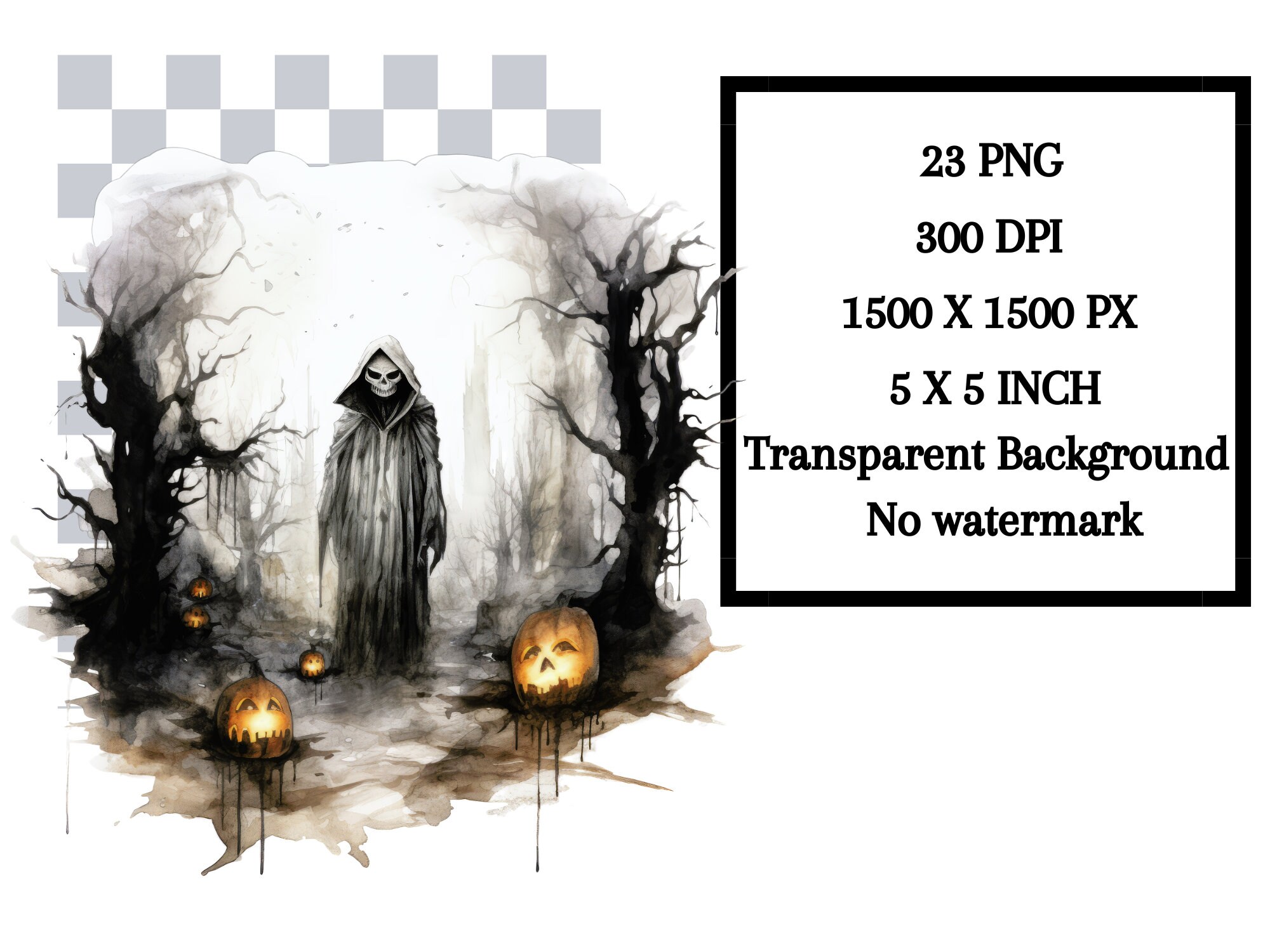 Watercolor Creepy Halloween Clipart Bundle, Spooky Clipart, Horror ...