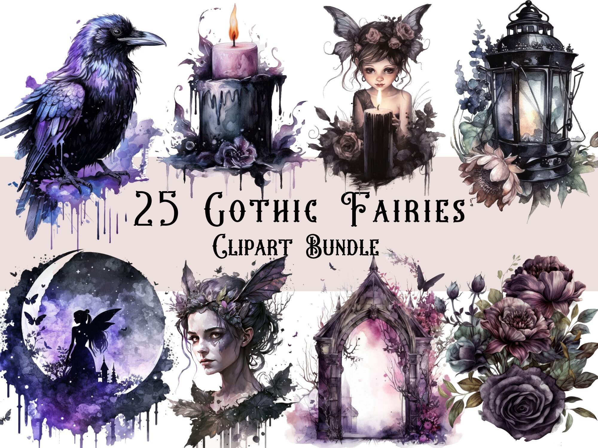 Watercolour Gothic Fairies Clipart PNG Fairy Clipart Fantasy - Etsy