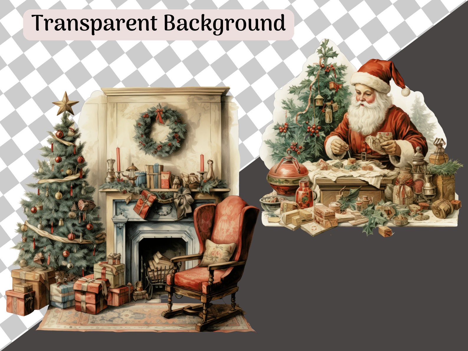Vintage Christmas Clipart, Victorian Christmas Clipart, Retro Christmas ...