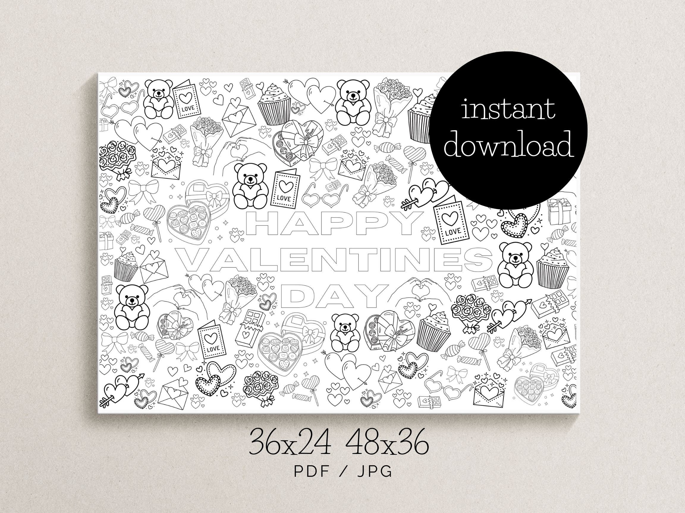Giant Valentines Day Coloring Poster - Etsy