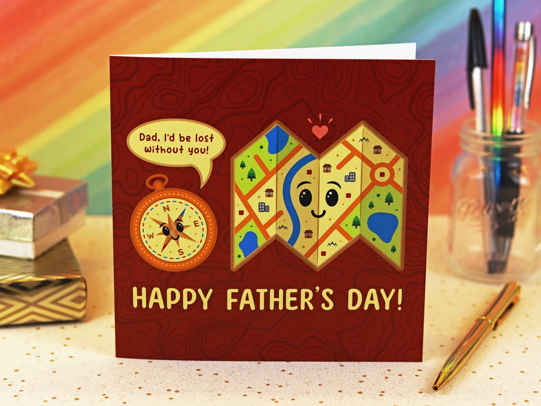 Camping Father’s Day Card With Map and Compass – Cute Outdoorsy Pun ...