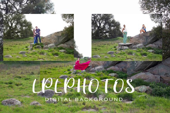 Landscape Digital Background Green Field Platform Rock - Etsy