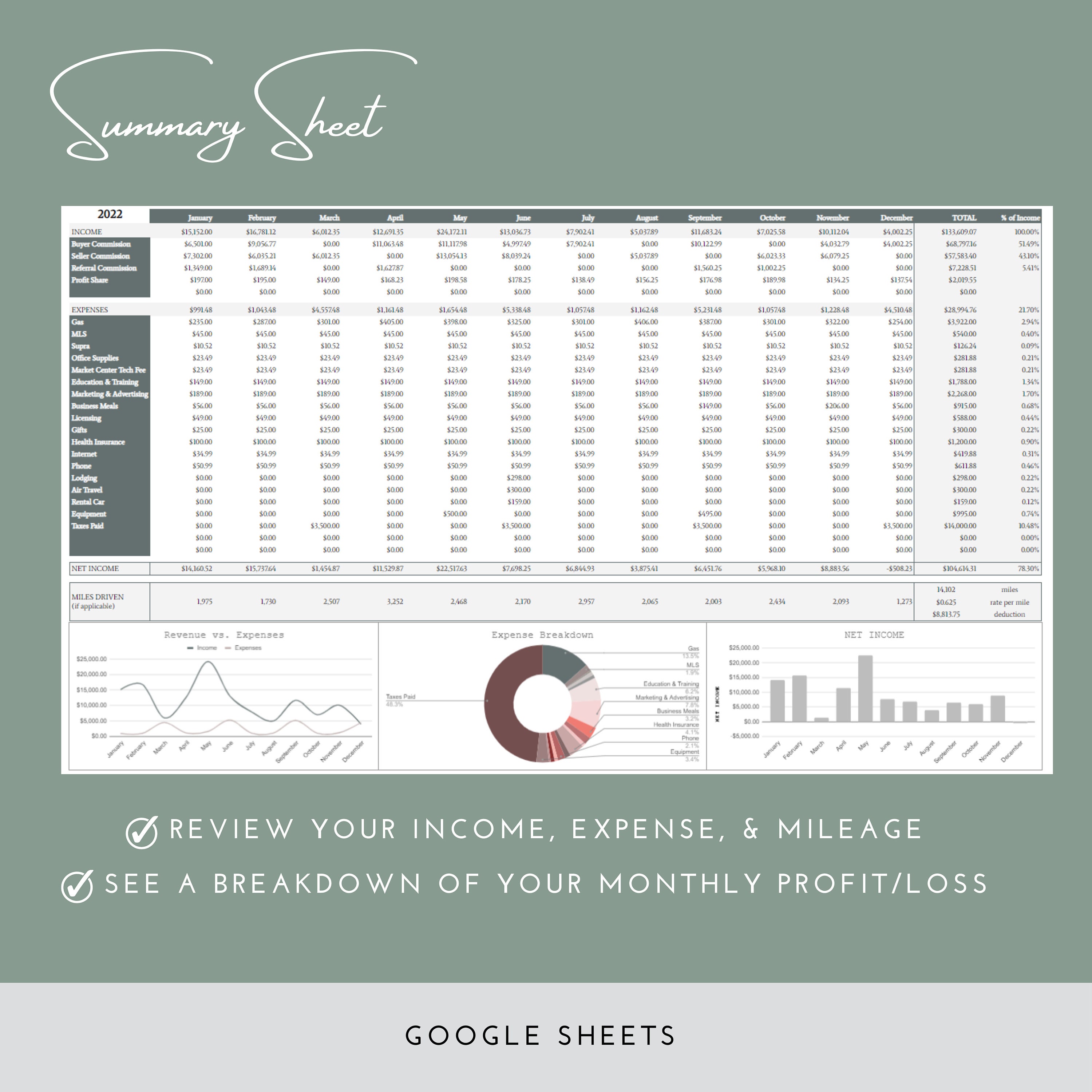 Real Estate Agent Income Tracker | Realtor Tracking | Personal Income ...