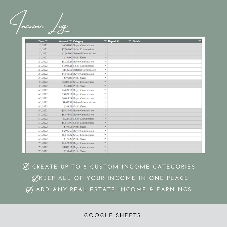 Real Estate Agent Income Tracker | Realtor Tracking | Personal Income ...