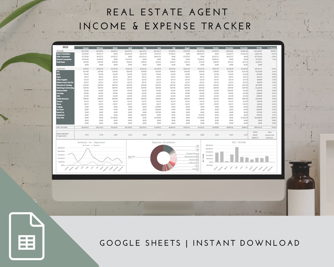 Real Estate Agent Income Tracker | Realtor Tracking | Personal Income ...