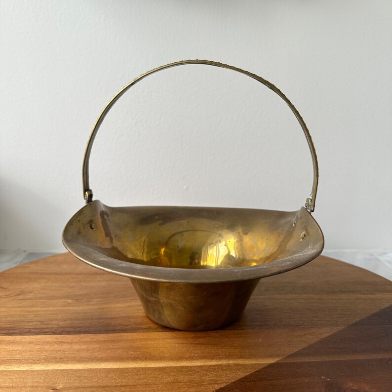 Vintage Brass Basket With Handle, Solid Brass Basket, Brass Basket With ...