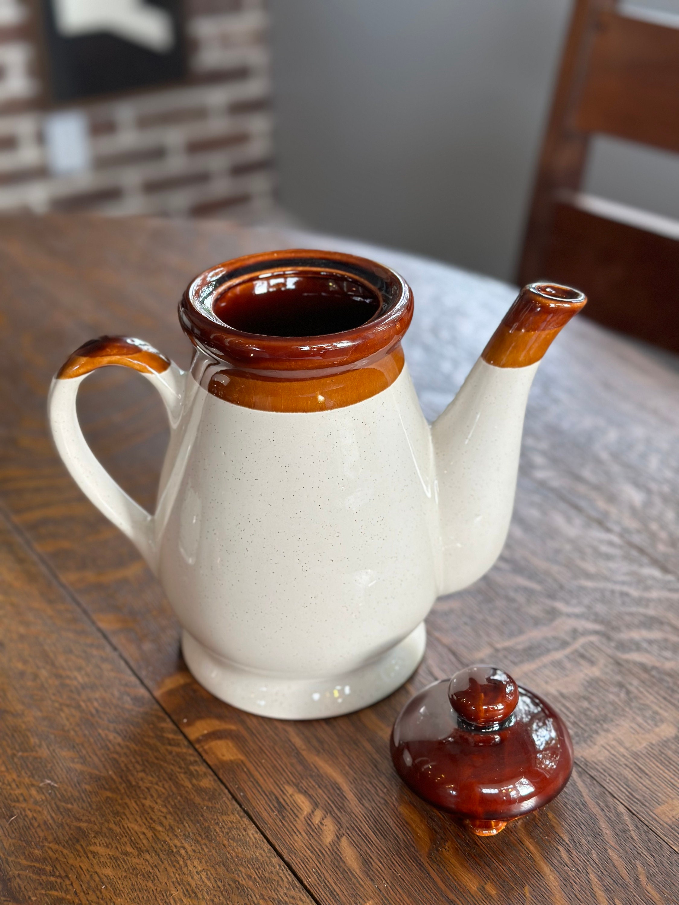 Vintage Ceramic Teapot, Brown and Cream Teapot, Vintage Cream Teapot ...