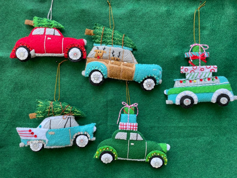 Vintage Car Christmas Ornaments Completed Bucilla Kit Felt - Etsy