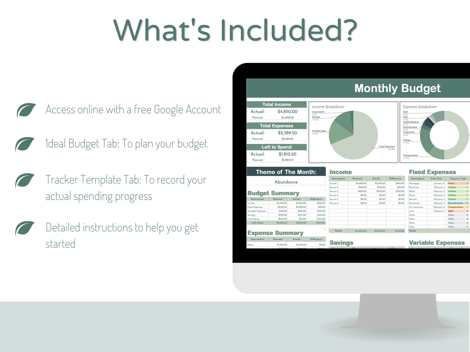 Sage Green Monthly Budget Template for Google Sheets | Budget ...