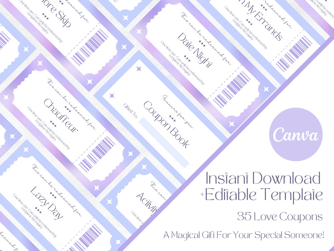 35 Printable Love Coupons | Editable Love Coupon Template for Canva ...