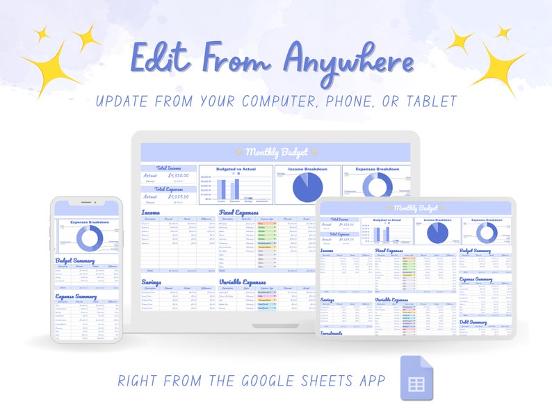 Monthly Budget Template for Google Sheets | Simple Budget Template ...