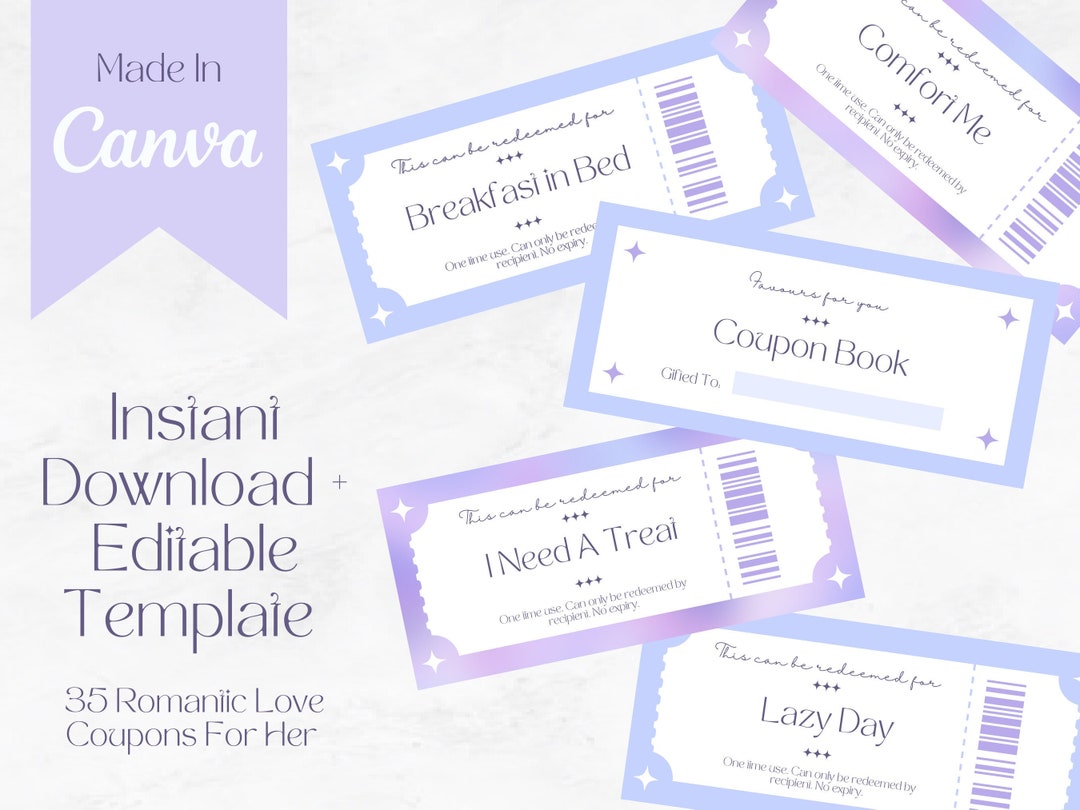 35 Printable Love Coupons | Editable Love Coupon Template for Canva ...