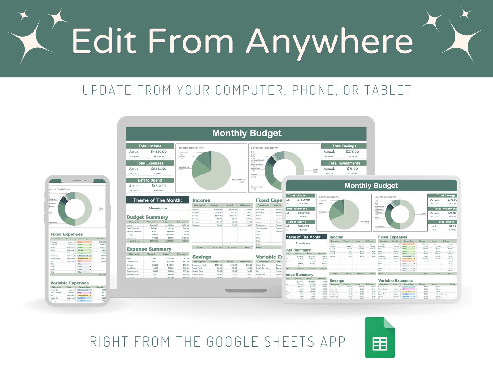 Sage Green Monthly Budget Template for Google Sheets | Budget ...