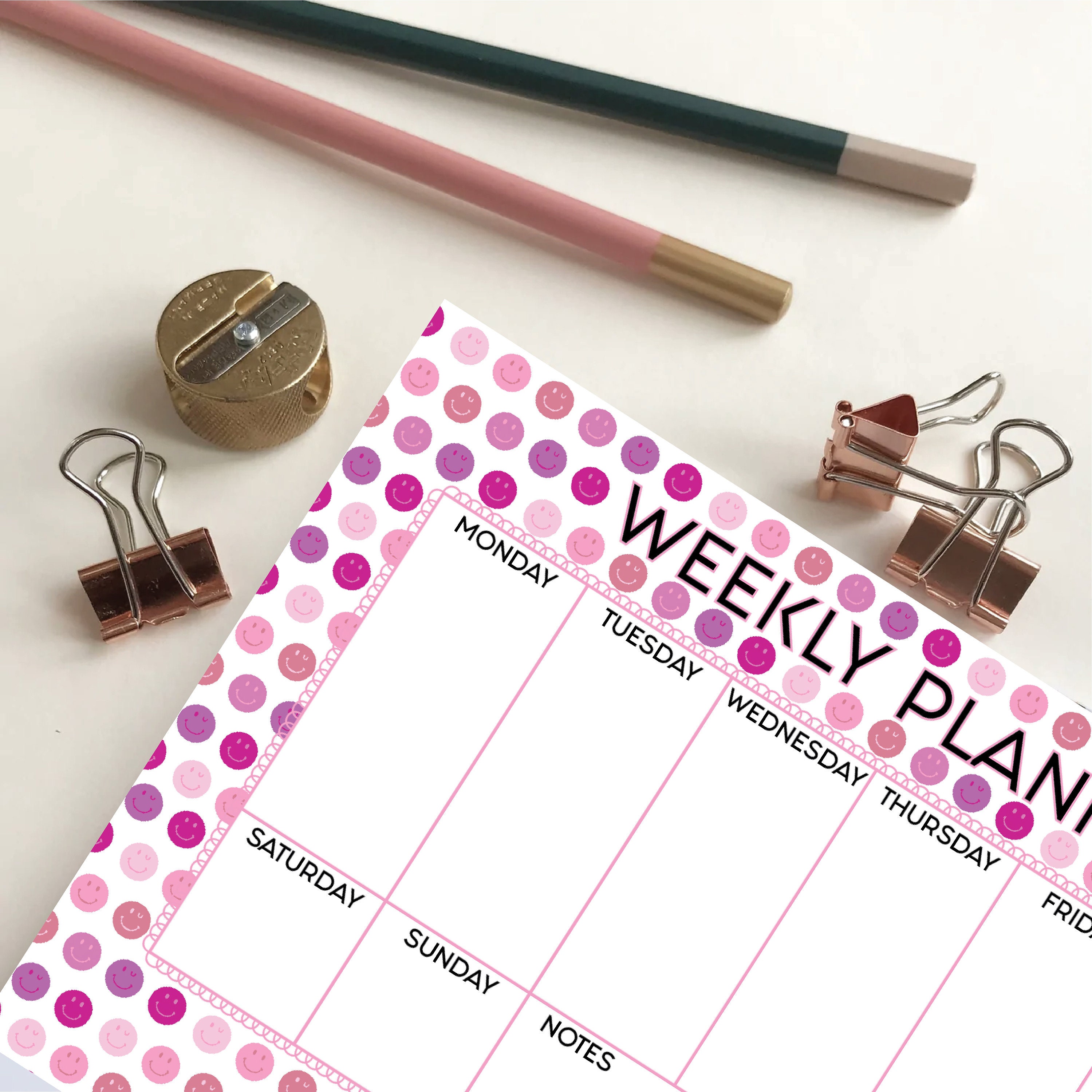 Weekly Planner Smiley Face Printable digital - Etsy Canada